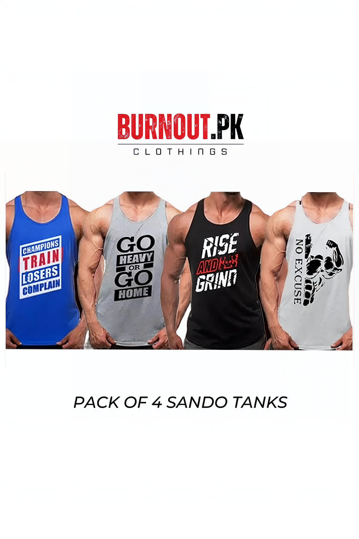 Pack of 4 Printed gym sando tanks – Burnout